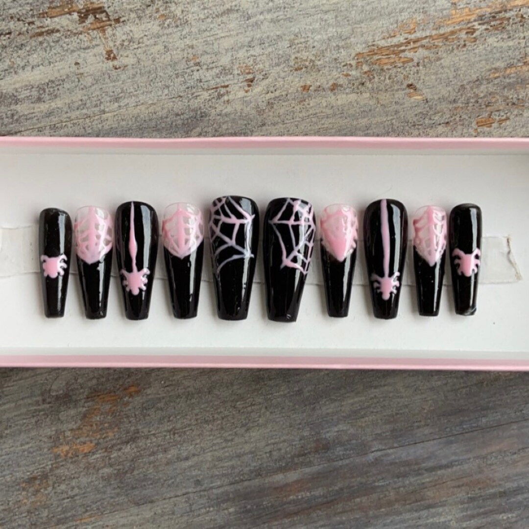 Pink Spider Halloween Press on Nails - Etsy