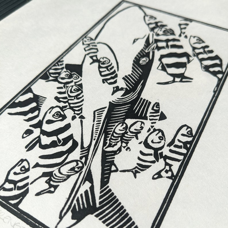 Original Shark Linoprint. Handmade, Limited Edition Linoleum Block ...