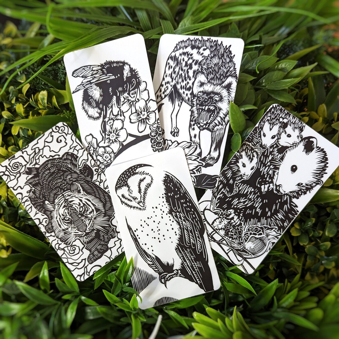 B&W Animal Stickers: Illustrated Matte Vinyl Decals - Etsy