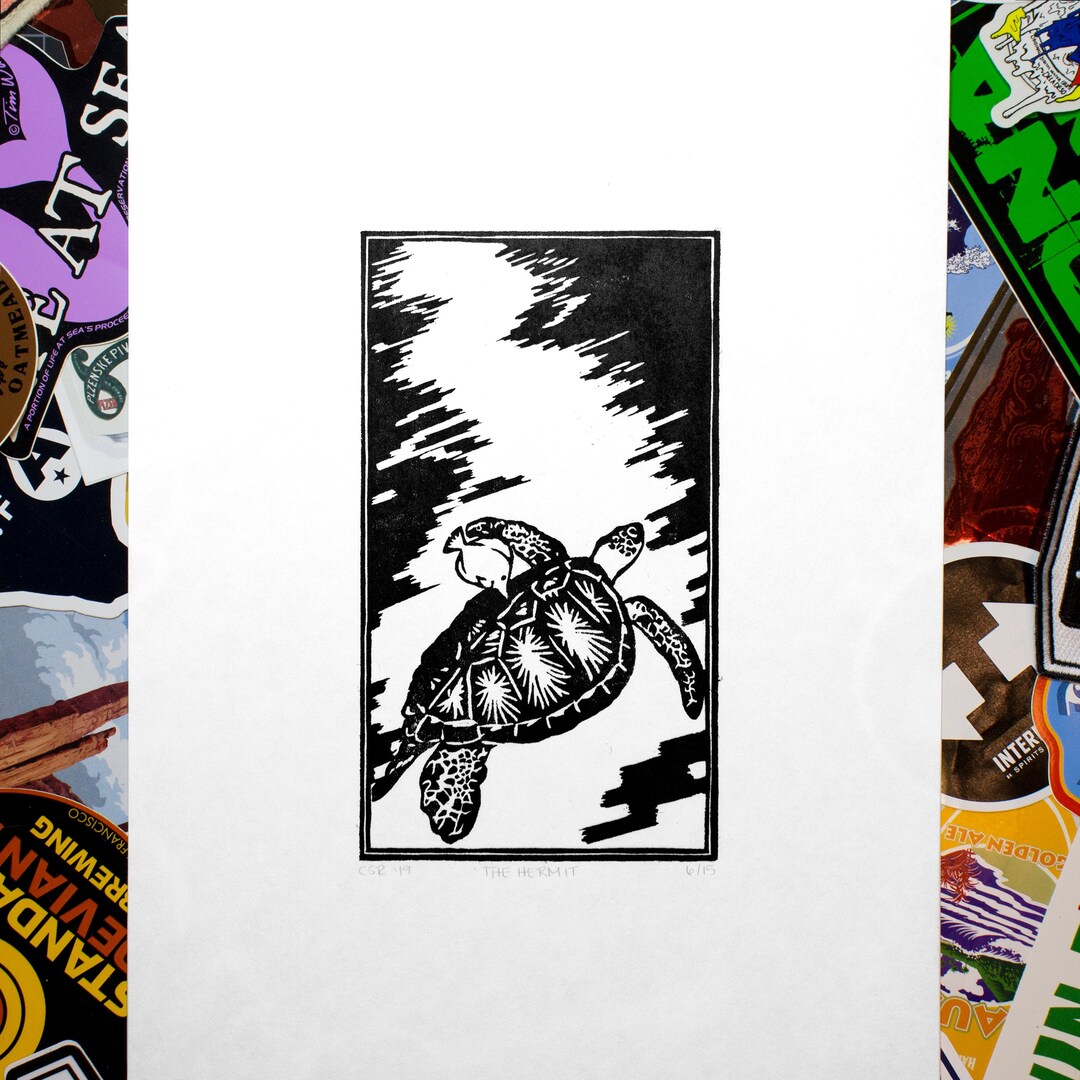 Original Turtle Linocut. Handmade, Limited Edition Linoleum Block Print ...