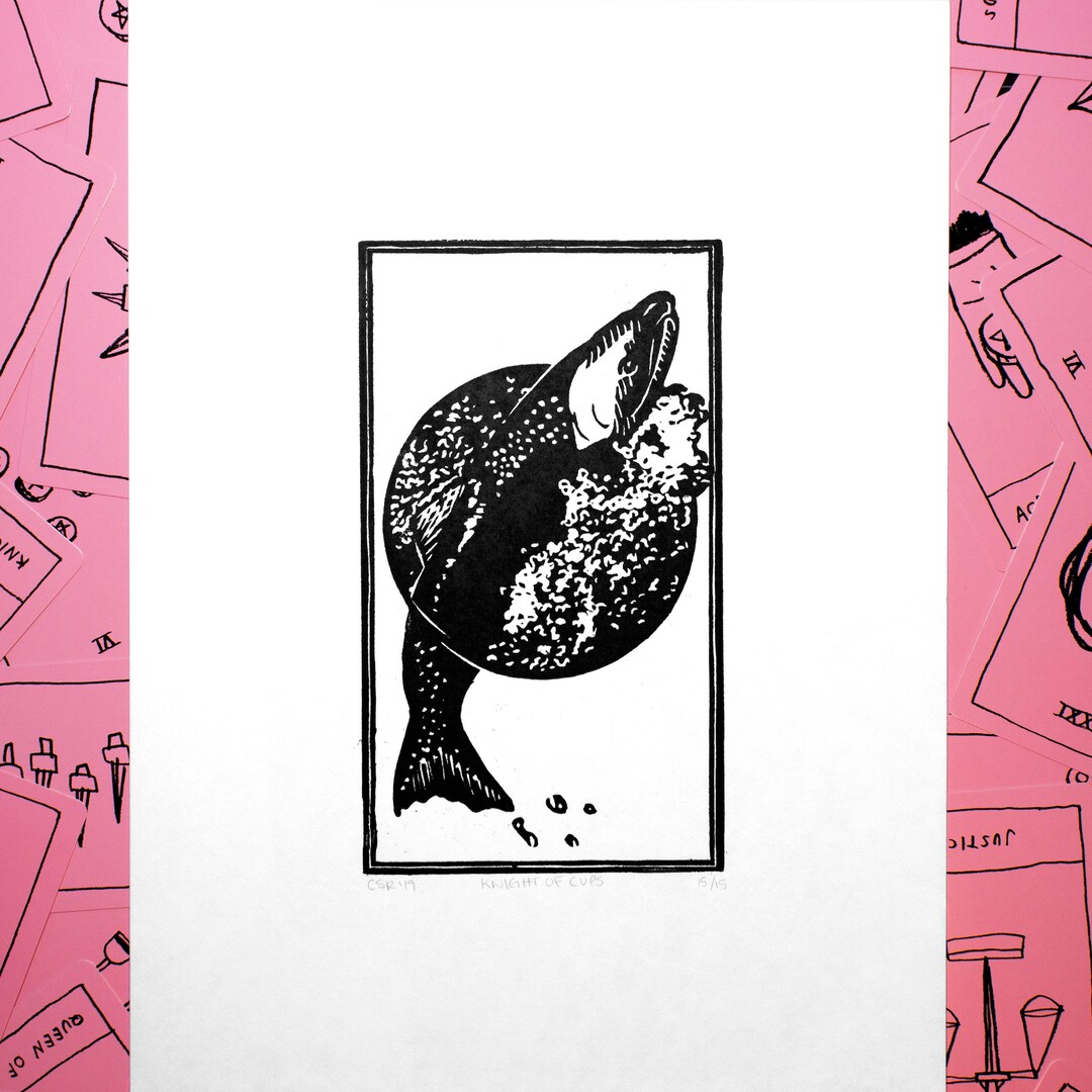 Original Salmon Linocut. Handmade, Limited Edition Linoleum Block Print ...