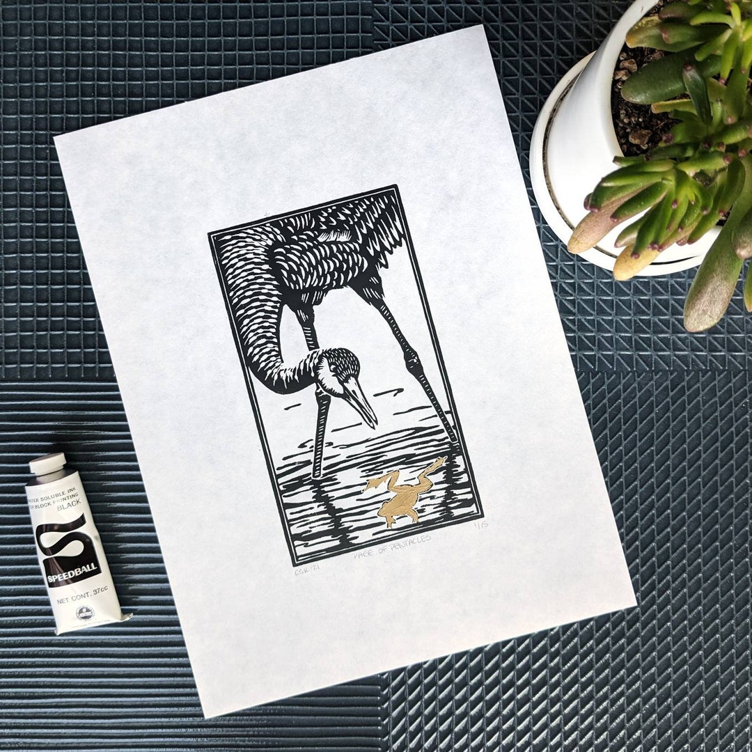Original Crane Linocut. Handmade, Limited Edition Linoleum Block Print ...