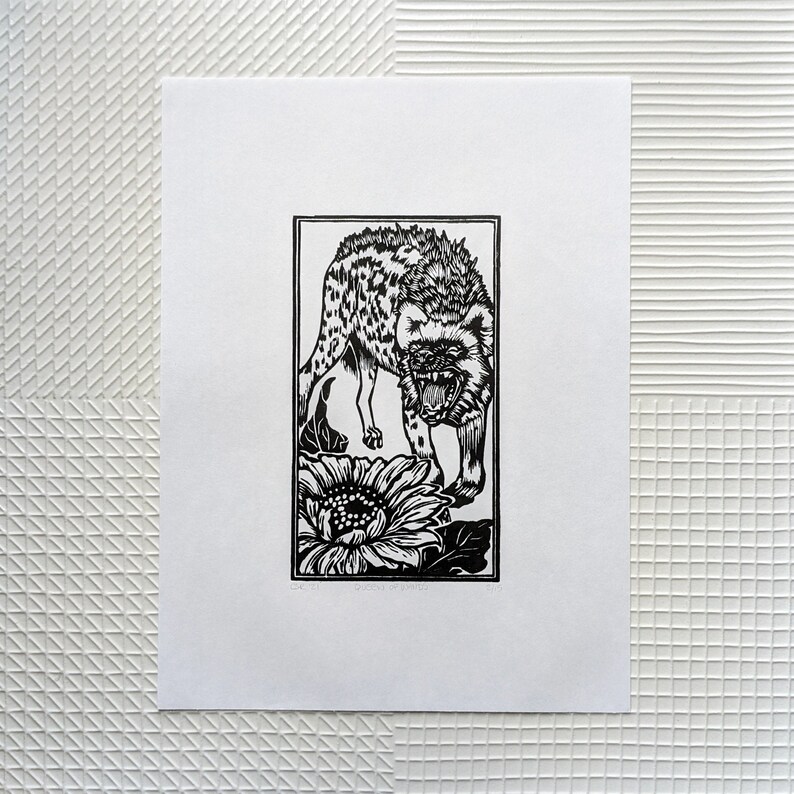 Original Hyena Linocut. Handmade, Limited Edition Linoleum Block Print ...