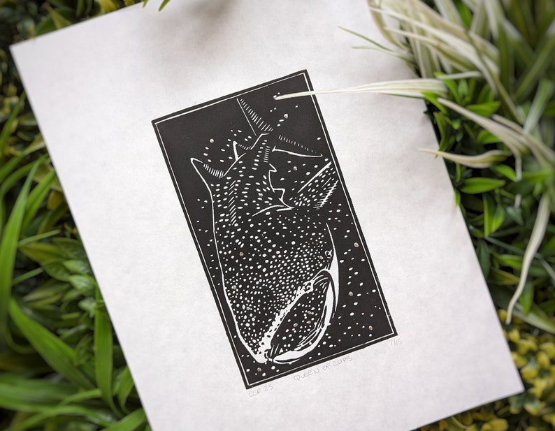 Original Whale Shark Linocut, Linoleum Block Print. Handmade, Limited ...