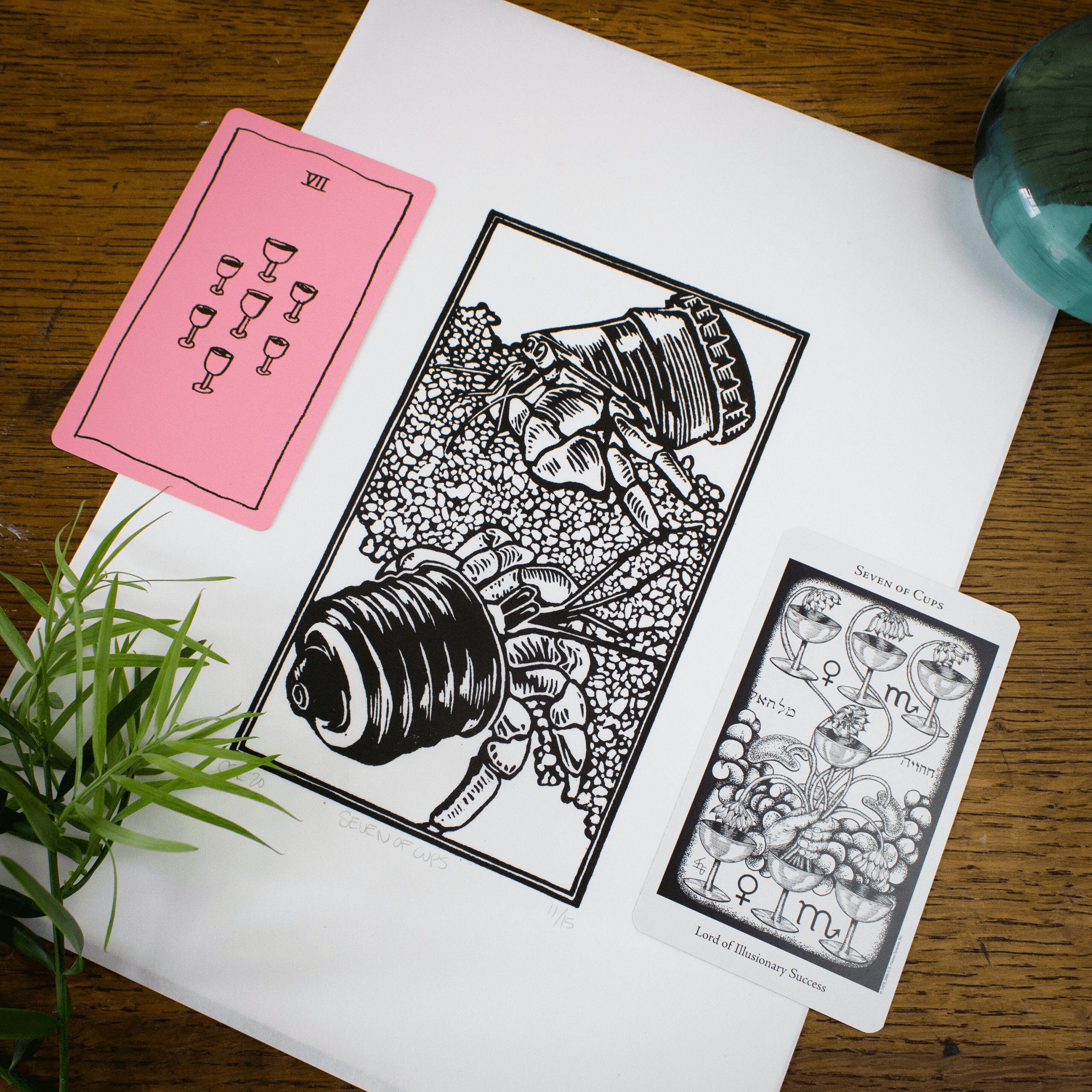 Seven of Cups Linoleum Block Print. Seaside Hermit Crab - Etsy UK