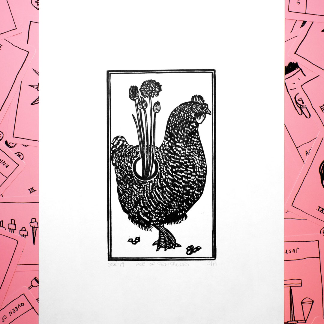 Original Chicken Linocut. Handmade, Limited Edition Linoleum Block ...