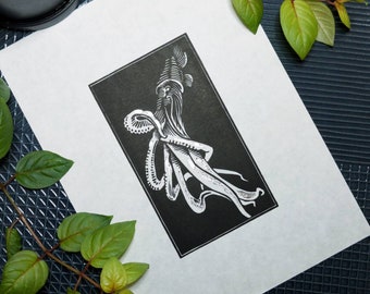 The Magician Linoleum Block Print. Stalking Tiger Linoprint | Etsy