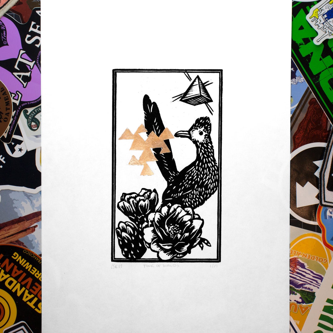 Roadrunner Linocut Print: Handmade Desert Bird Wall Art With Copper ...