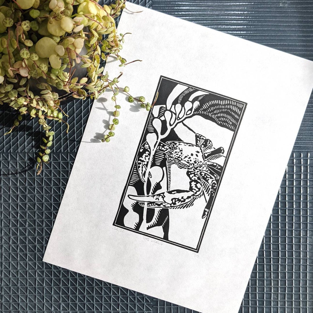 Original Crab Linocut, Linoleum Block Print. Handmade, Limited Edition ...
