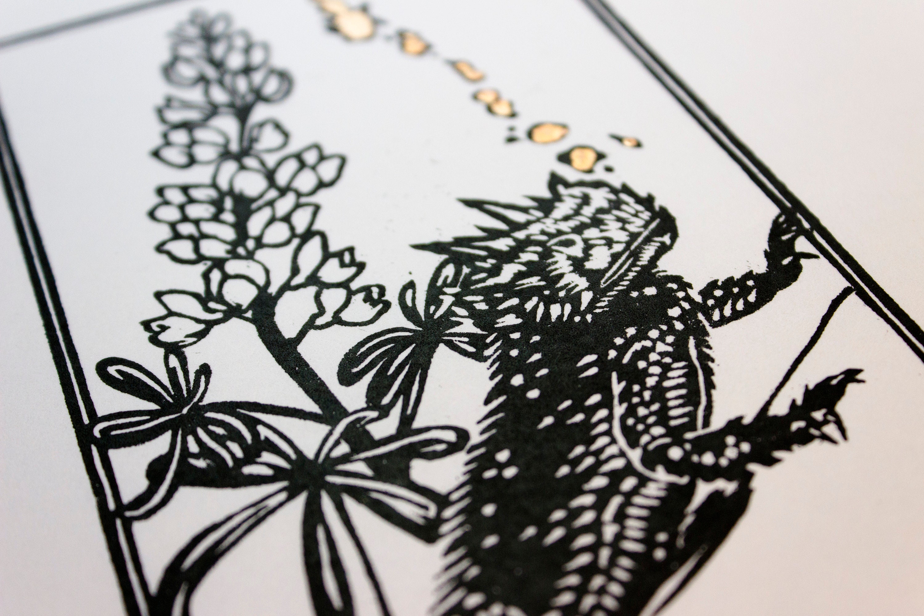 Seven of Wands Linoleum Block Print. Texas Horned Lizard Linoprint ...