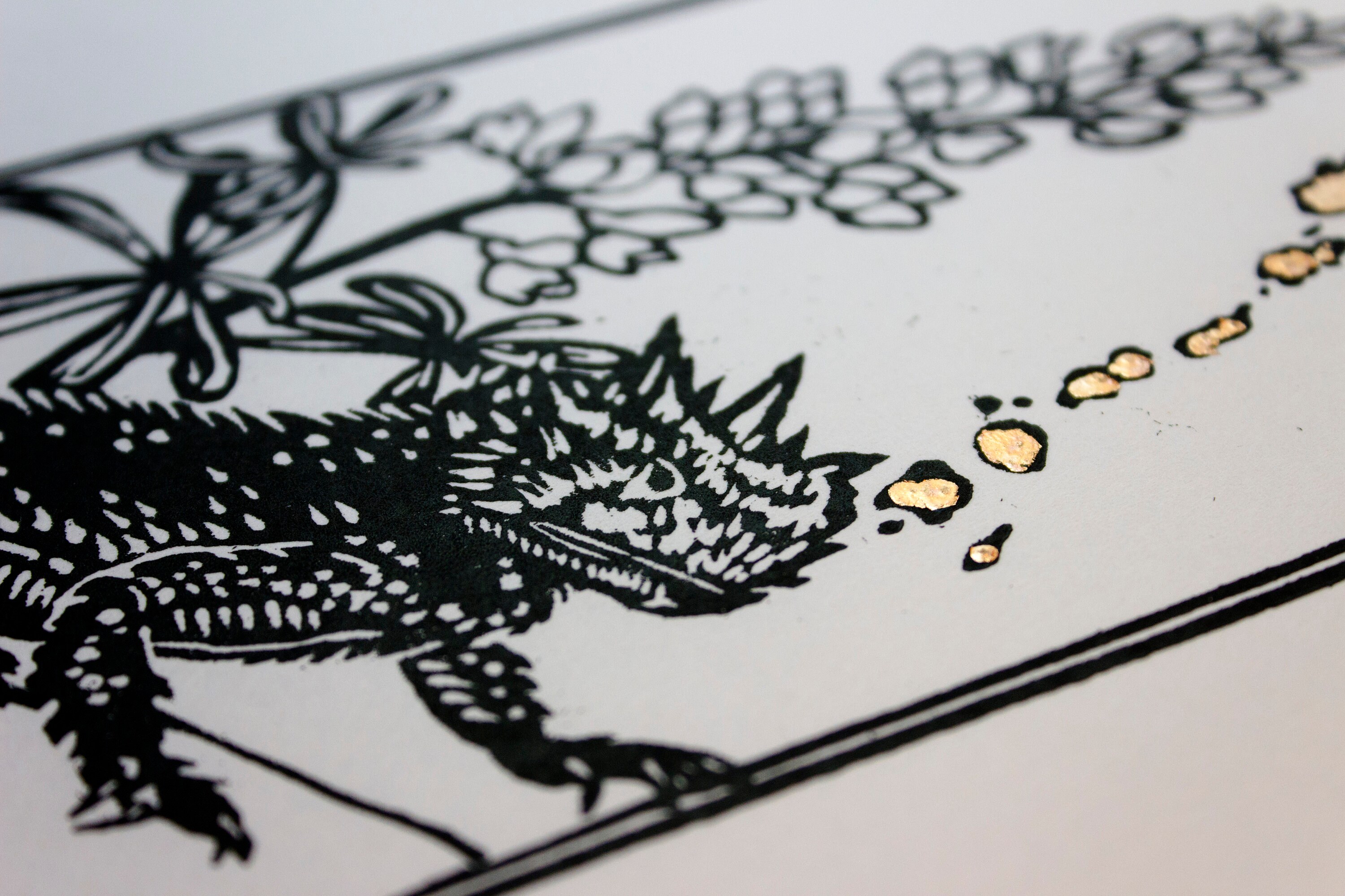 Seven of Wands Linoleum Block Print. Texas Horned Lizard Linoprint ...