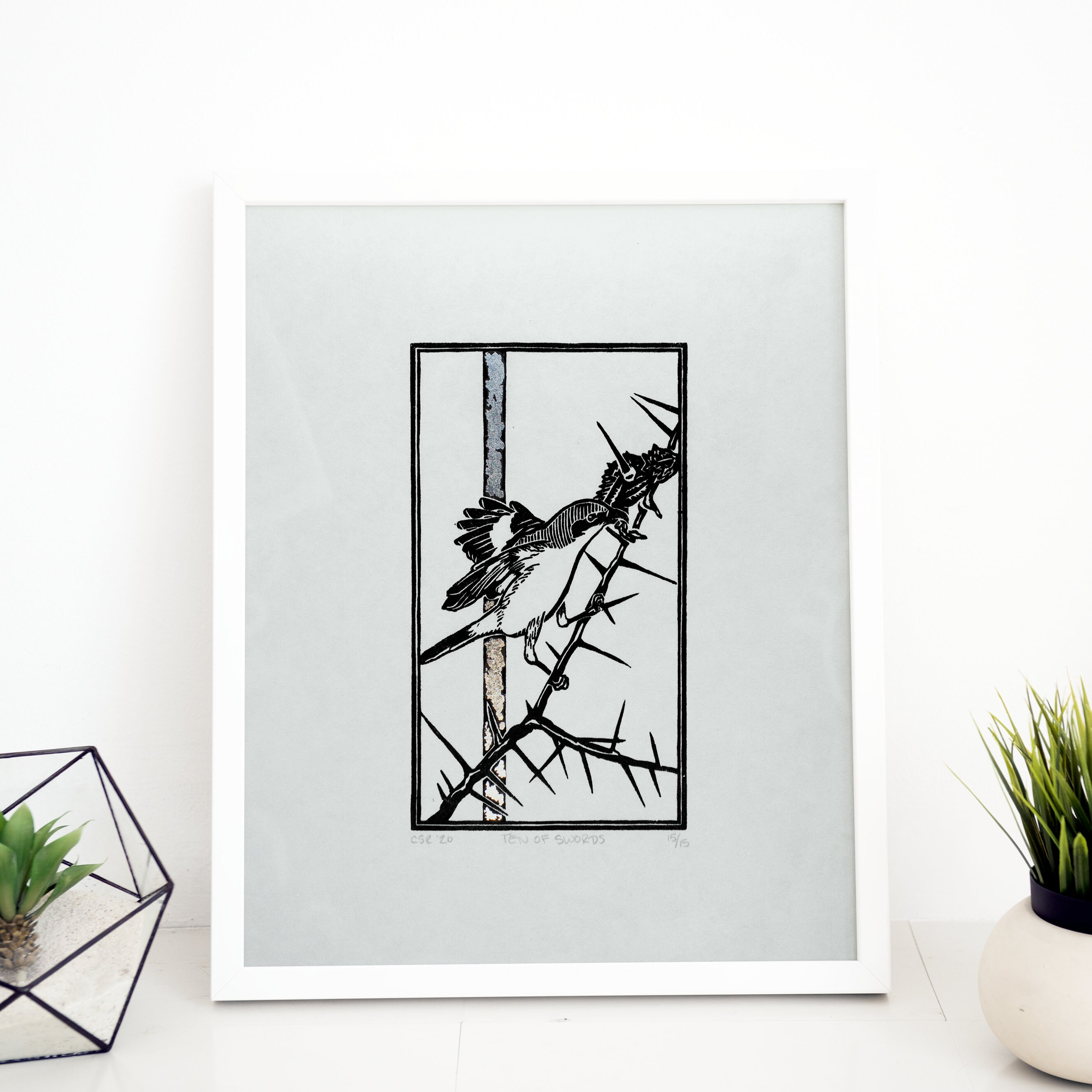 Shrike Linocut Print: Butcherbird, Lizard, Tarot Art (9x12) - Etsy Hong ...