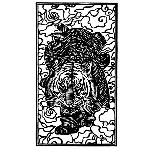 Linoleum Art Tiger Third Eye Cat Linocut Print — China Jones