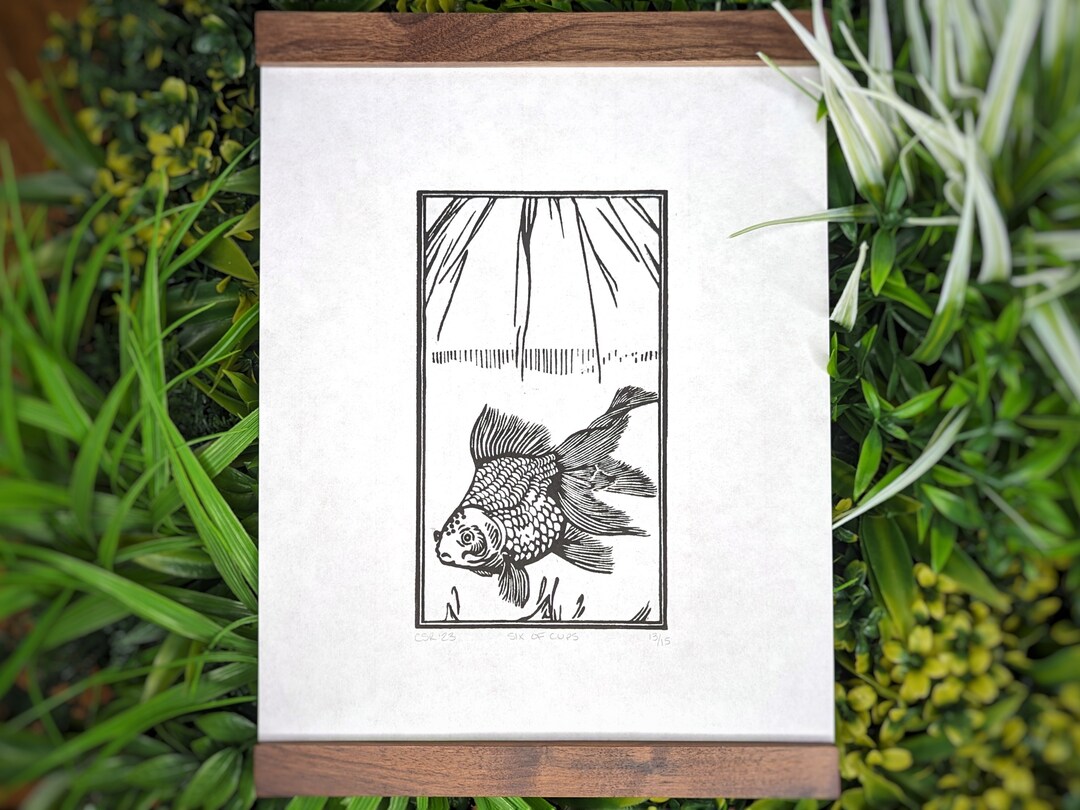 Original Goldfish Linocut, Linoleum Block Print. Handmade, Limited ...