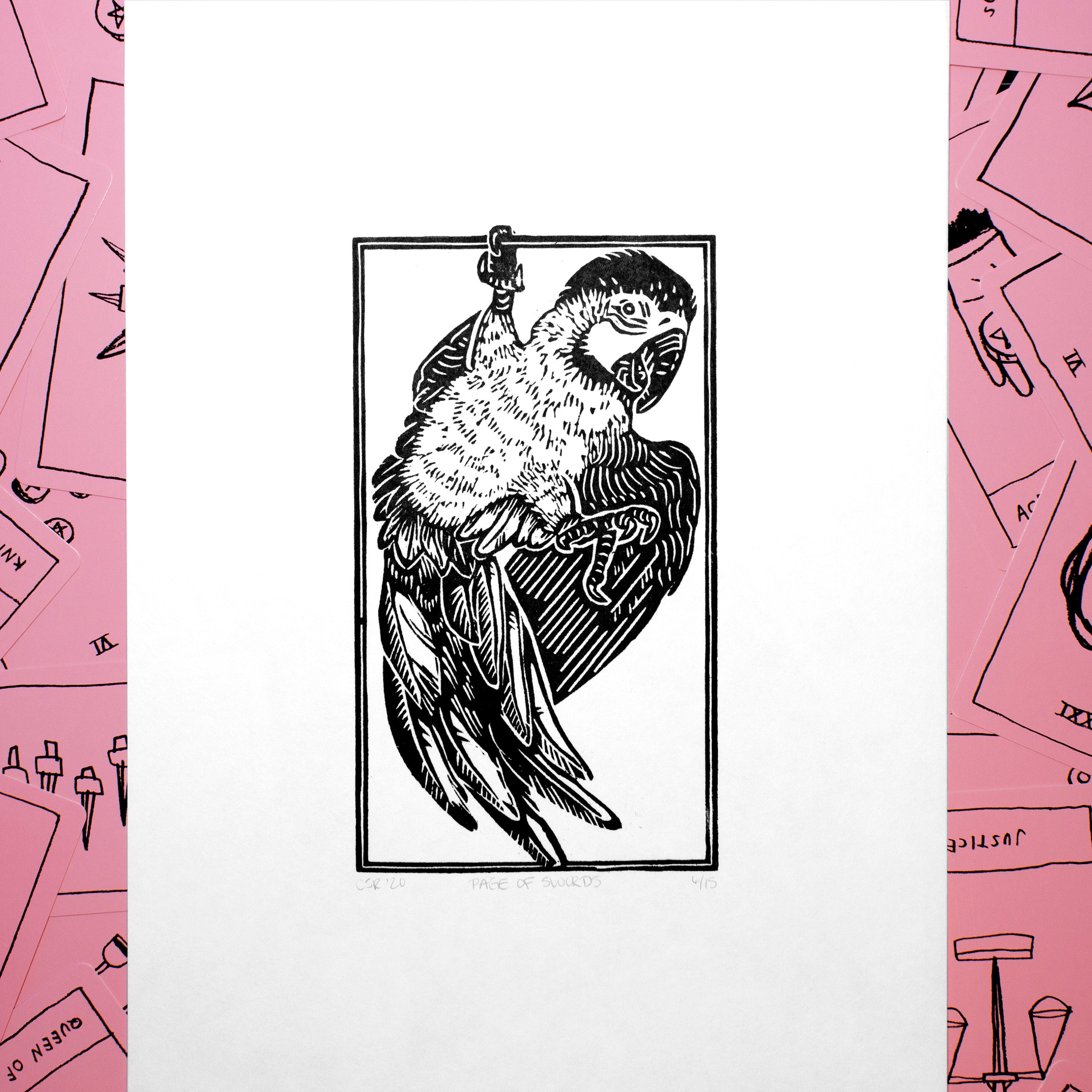 Macaw Linocut Print: Handmade Parrot Wall Art (9x12) - Etsy