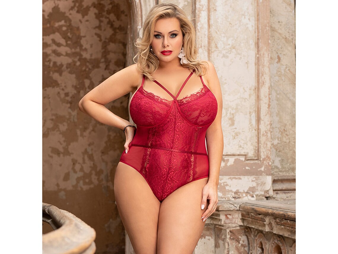 Soraya Red Lingerie Set Plus Size Sheer Lingerie Lace Etsy