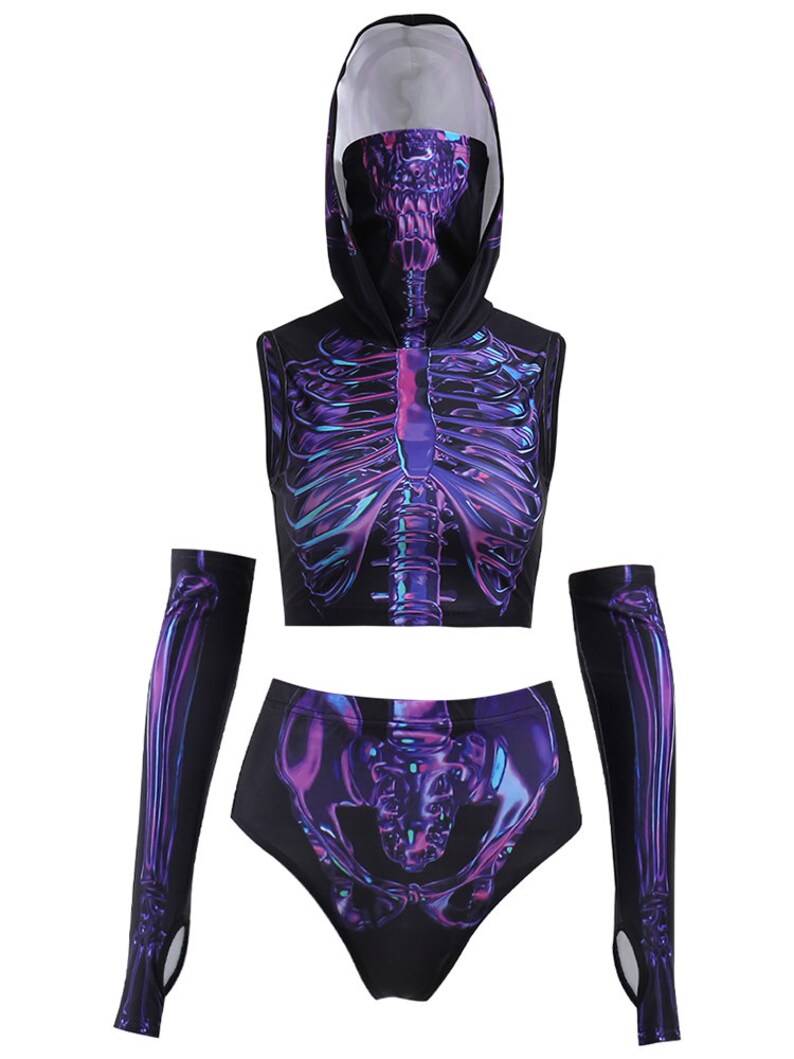 Rave Outfit Women Set Skeleton Hoodie Crop Top Festival - Etsy
