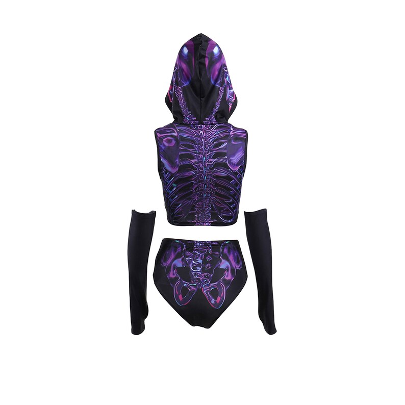 Rave Outfit Women Set Skeleton Hoodie Crop Top Festival - Etsy
