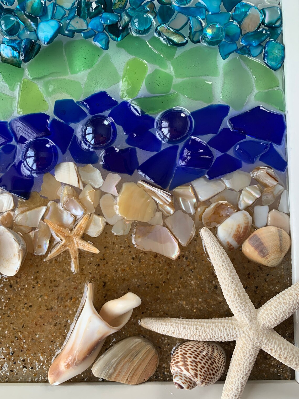 Sea Glass Mosaic, Beach Framed Resin Art, Nautical Coastal Beach Decor ...
