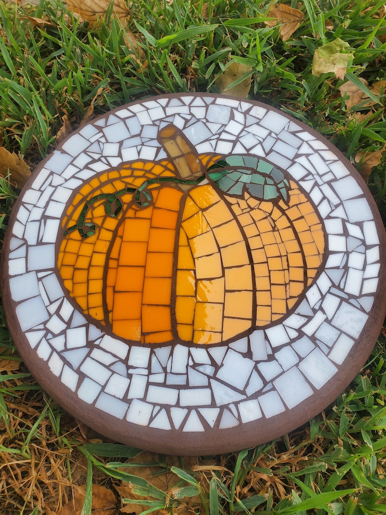 Pumpkin Mosaic Garden Stone - Etsy