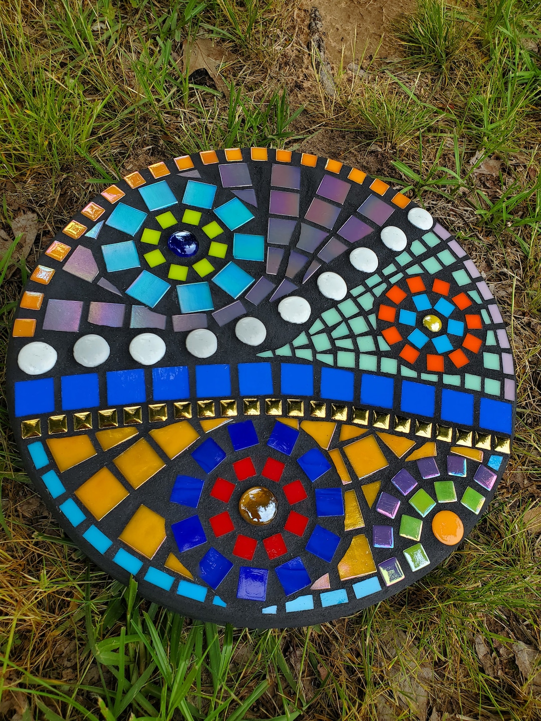 Round Colorful Mosaic Garden Stepping Stone - Etsy