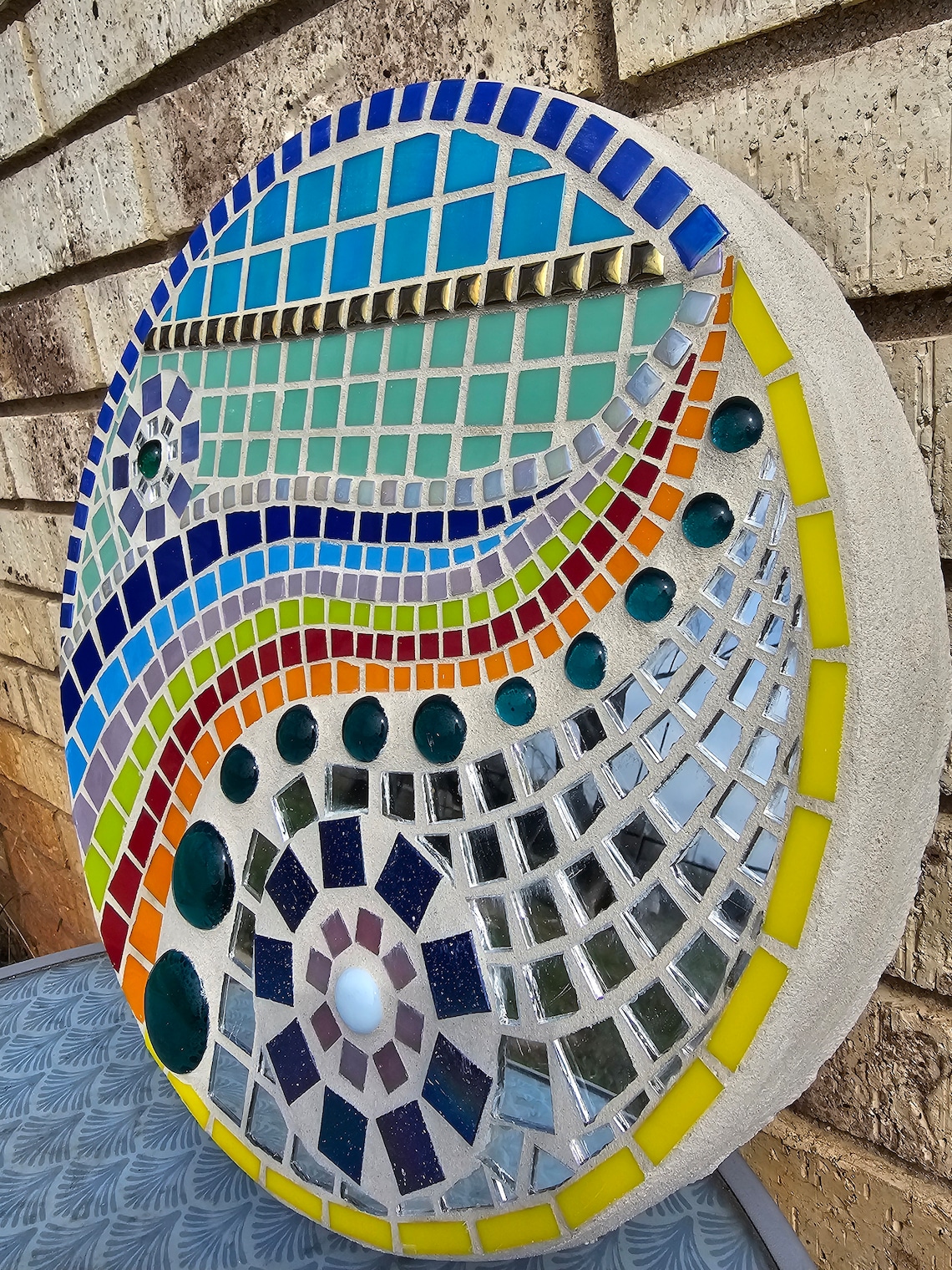 Round Colorful Mosaic Garden Stone - Etsy