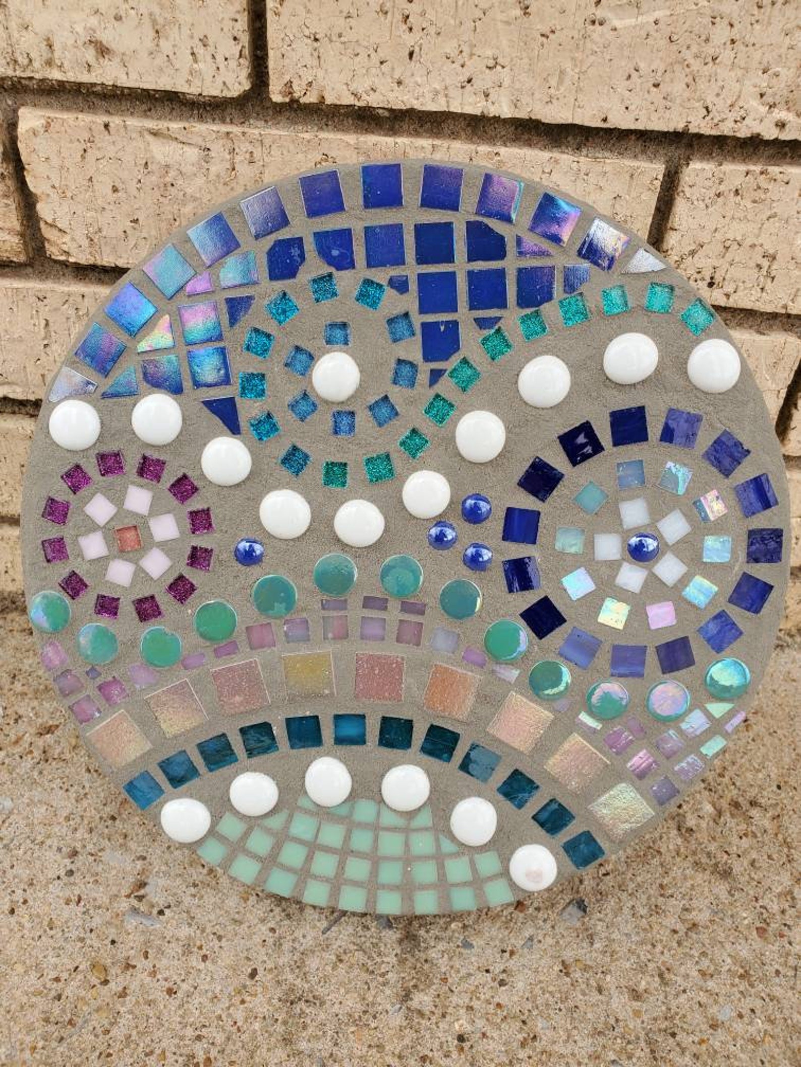 Round Psychedelic Mosaic Garden Stepping Stone - Etsy