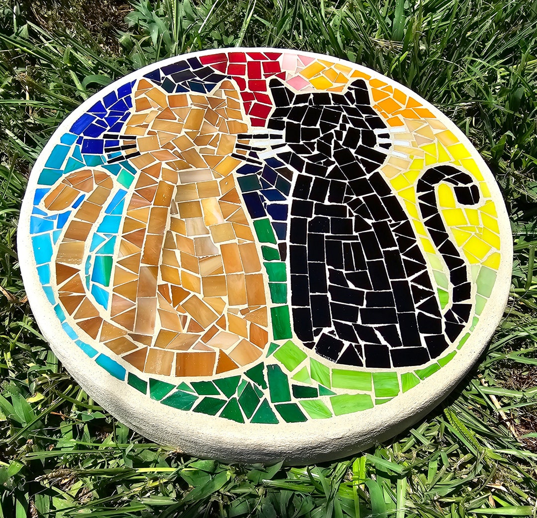 Round Customizable Kitty Cat Mosaic Garden Stone Memorial - Etsy