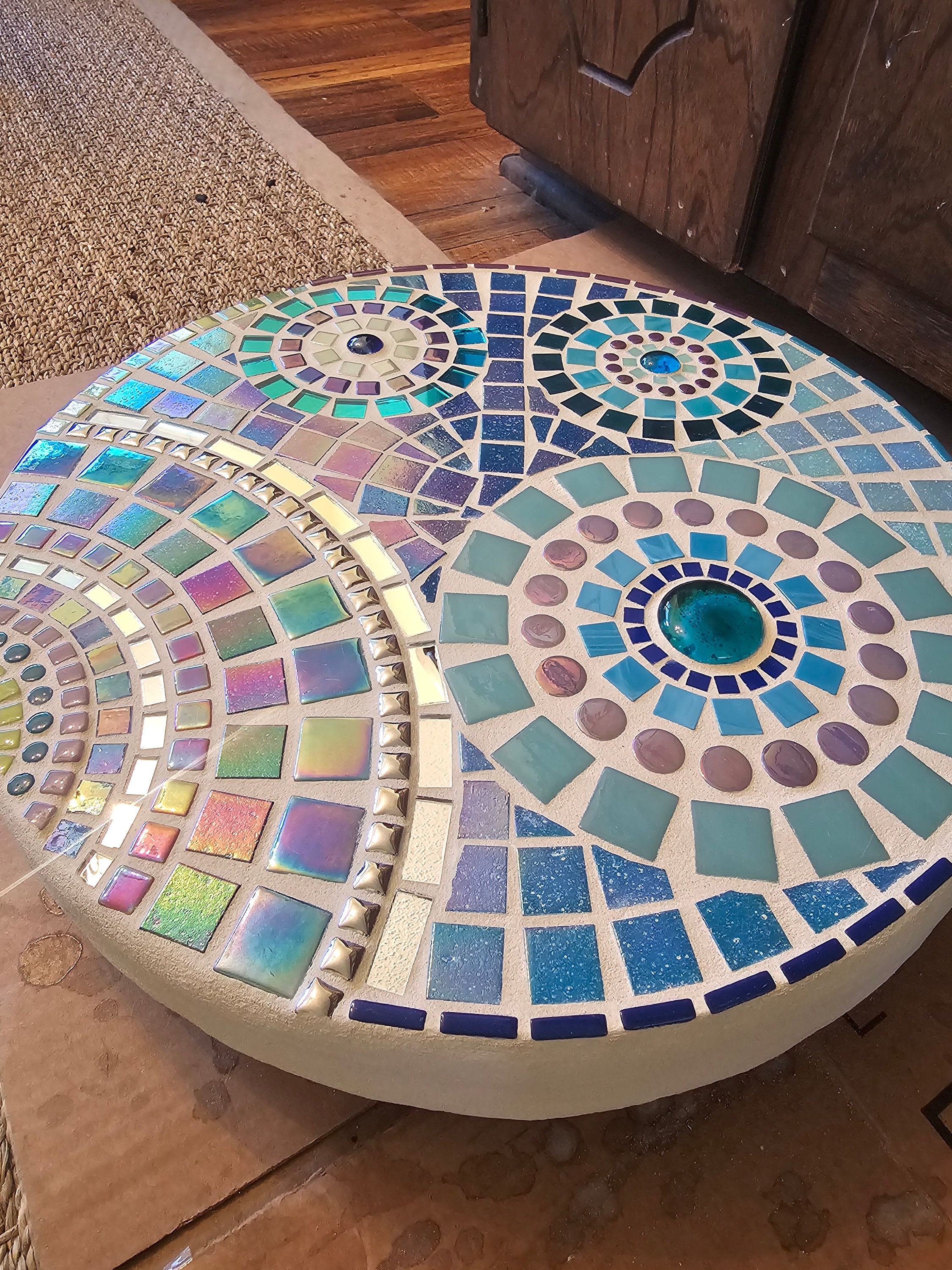16" Round Earth Tones Mosaic Garden Stone - Etsy