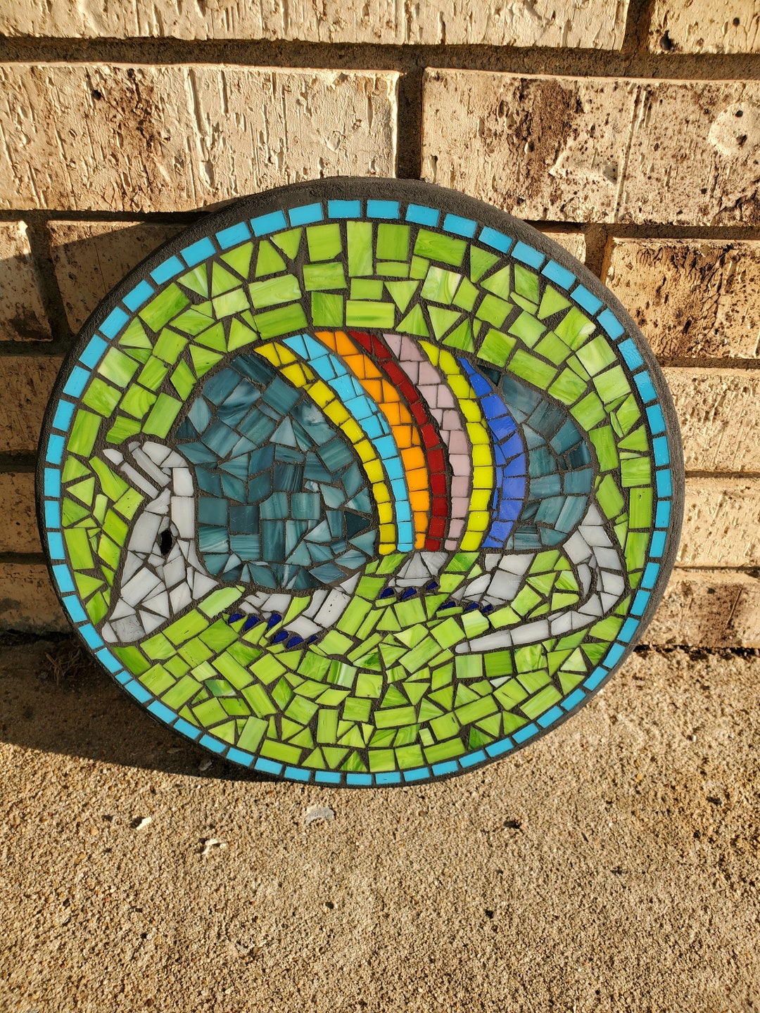 Rainbow Armadillo Mosaic Garden Stepping Stone - Etsy