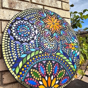 20" or 24" Colorful Mosaic Round Wall Hanging Shelf Art - Customizable ...