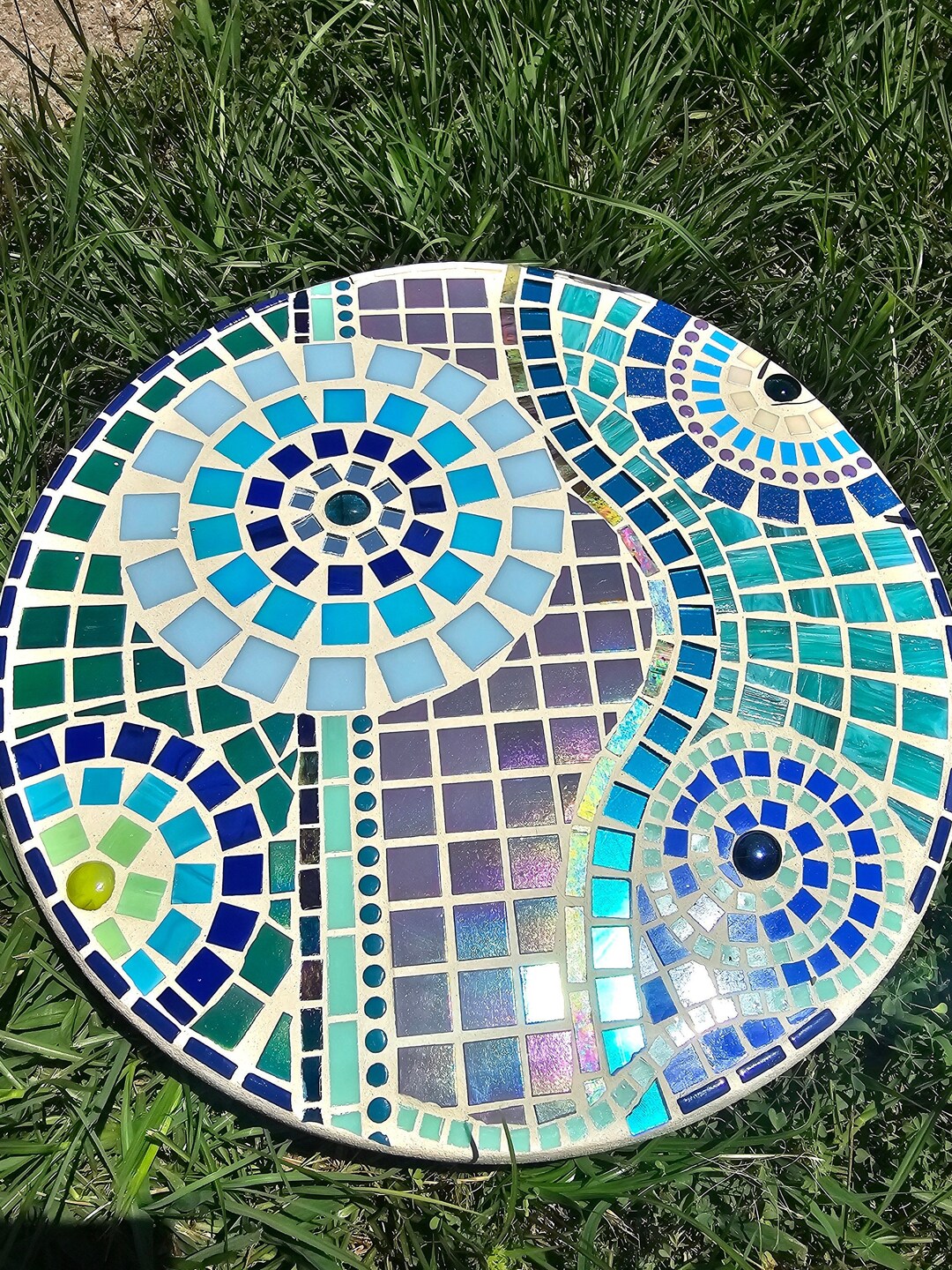 16" Round Earth Tones Mosaic Garden Stone - Etsy