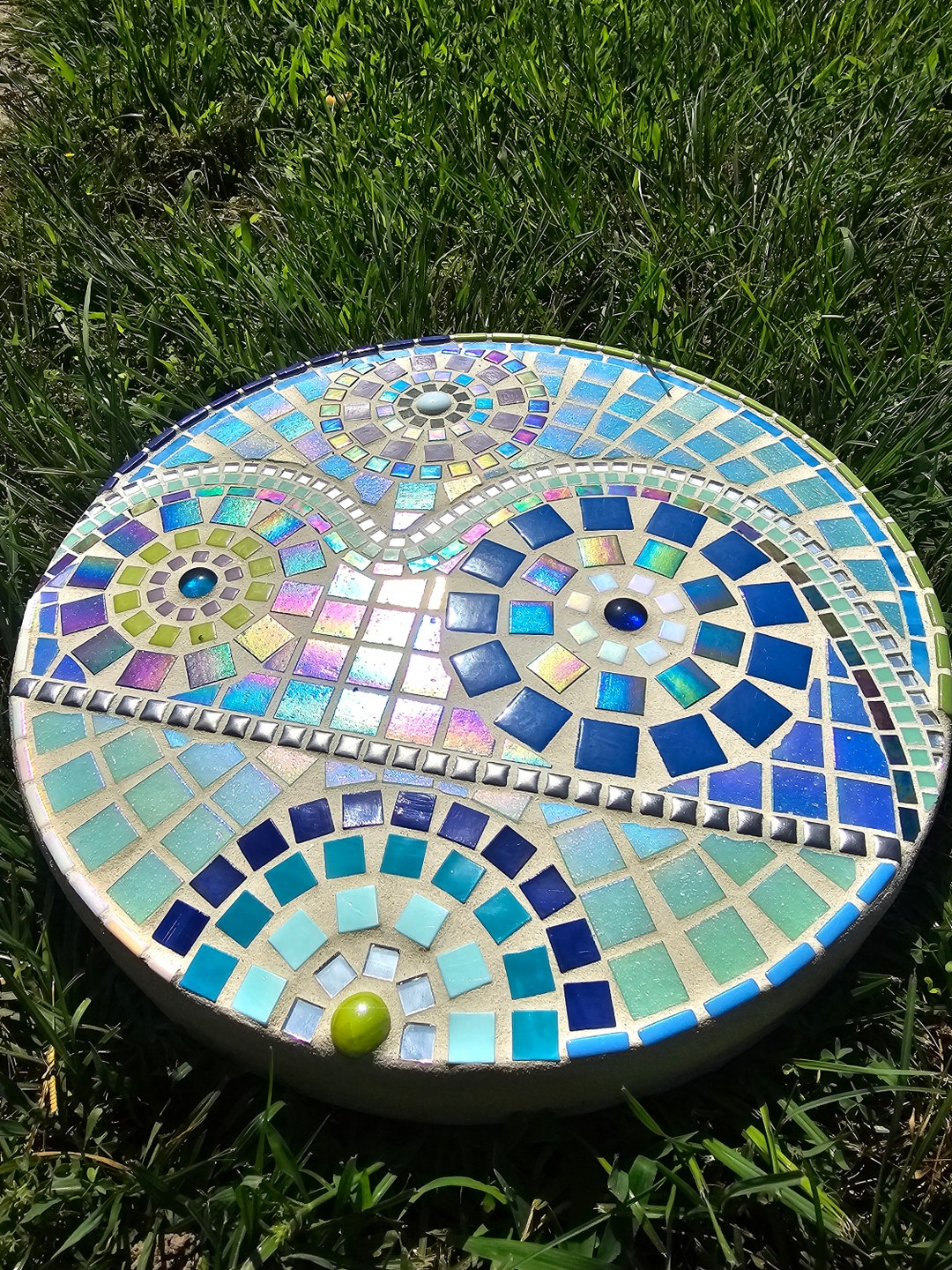 16" Round Earth Tones Mosaic Garden Stone - Etsy