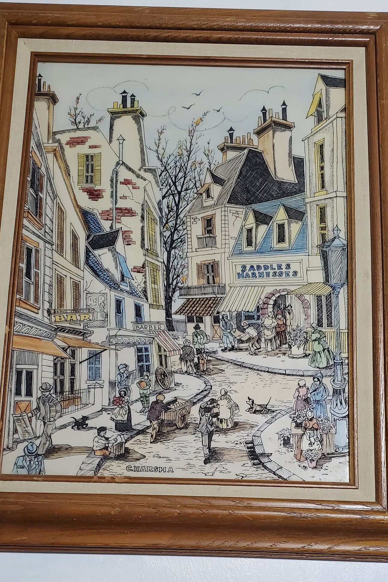 C. Harsha Painted Village Etching - Etsy