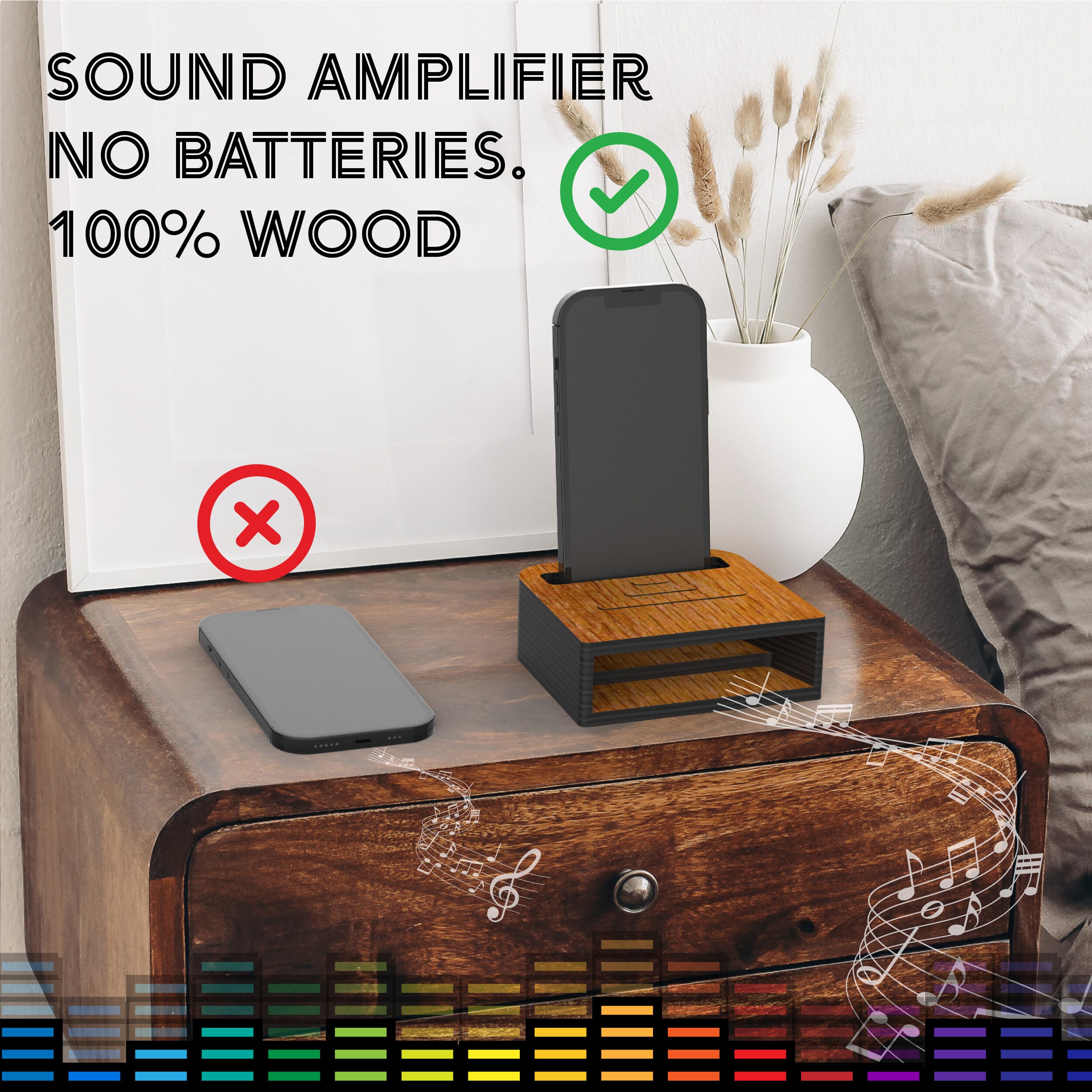 Acoustic Speaker Phone Stand - Loud Phone Amplifier - Wooden Passive ...