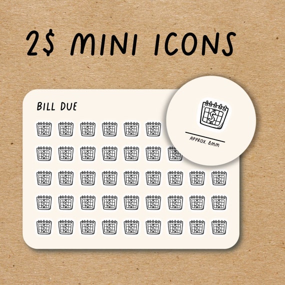 BILL DUE Mini Icon Stickers for Planner / Pay Day Icon - Etsy