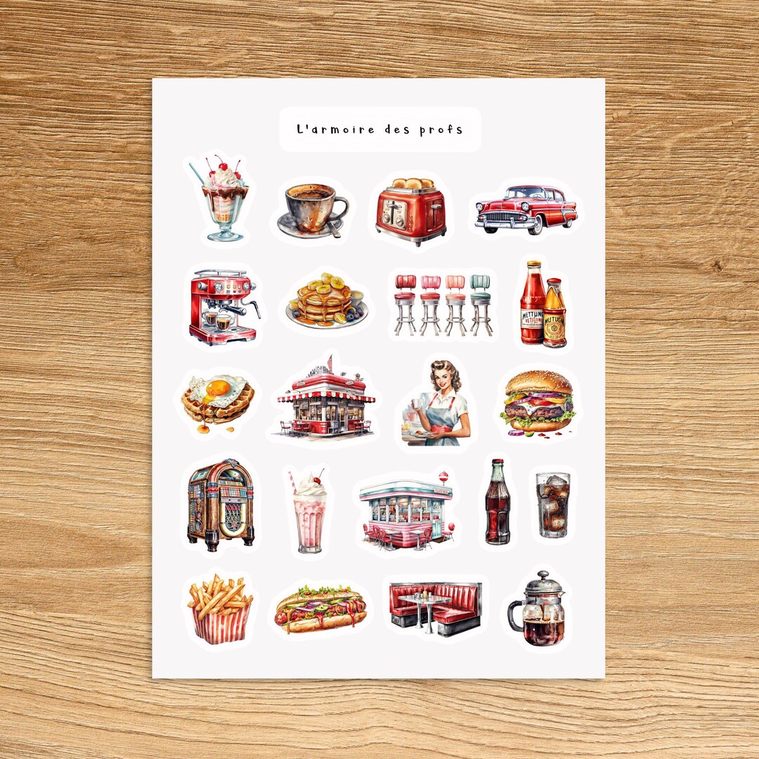 AMERICAN DINER Retro Stickers for Planner Journal Notebook, Vintage ...