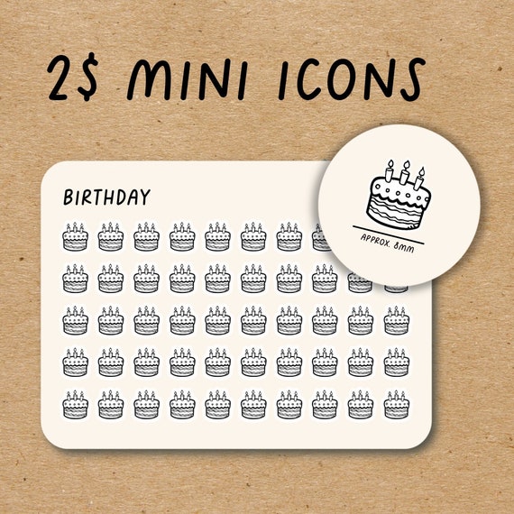 BIRTHDAY CAKE Mini Icon Stickers / Minimal Functional Planner - Etsy