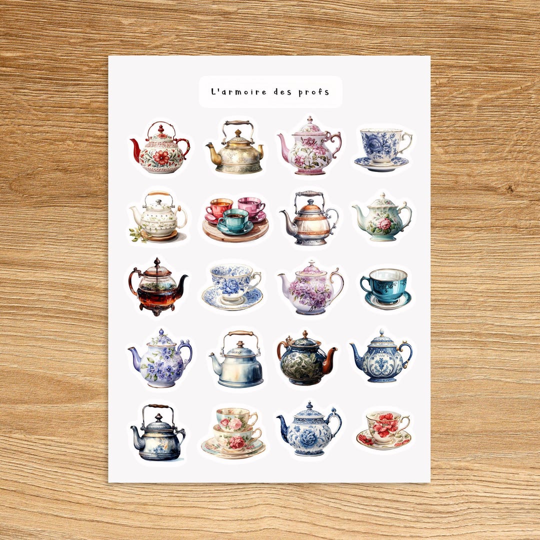 TEA Teacup Teatime Stickers, Tea Bag Tea Party Cute Watercolor Junk ...