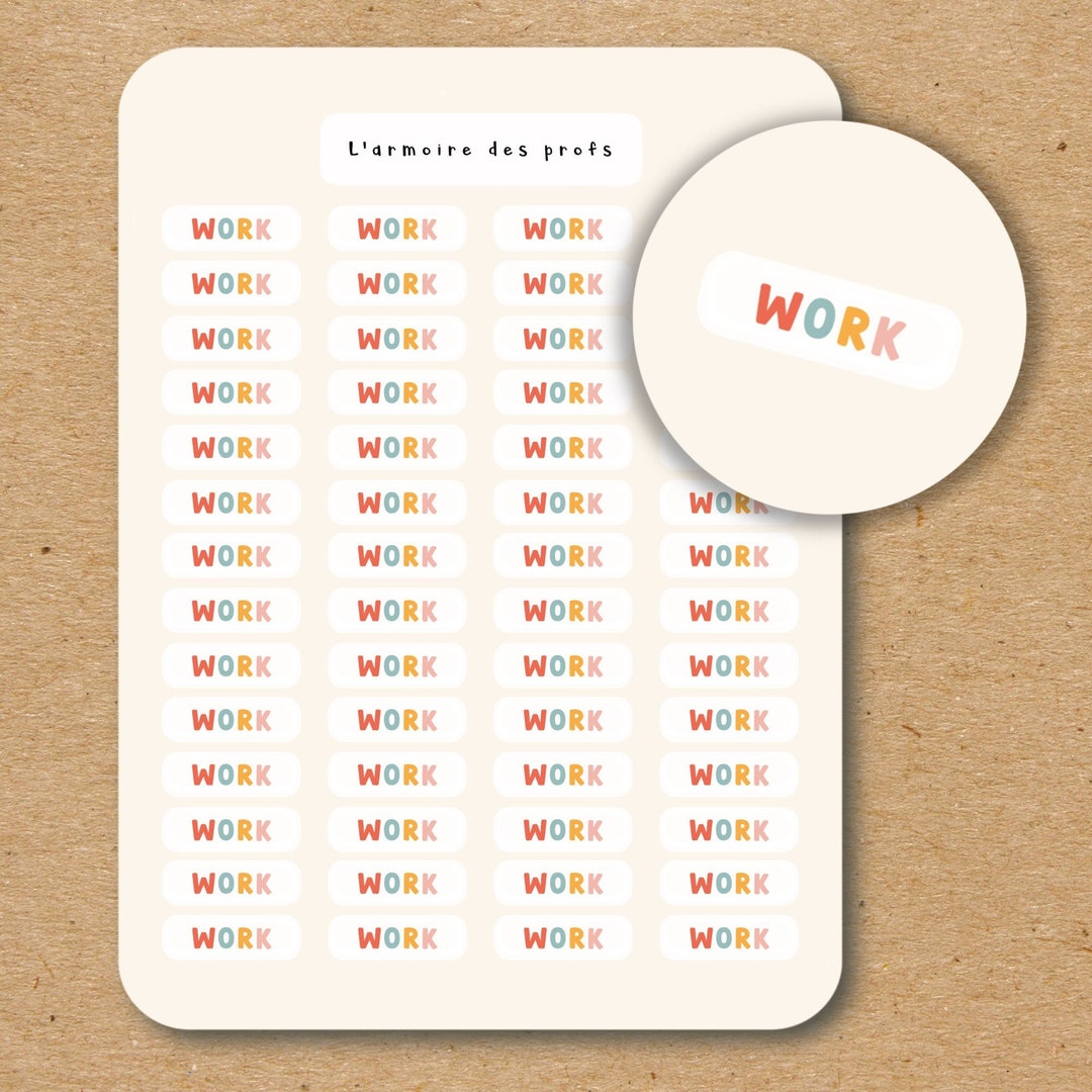 WORK Text Stickers / Script Sticker Sheet / Custom Text Stickers - Etsy