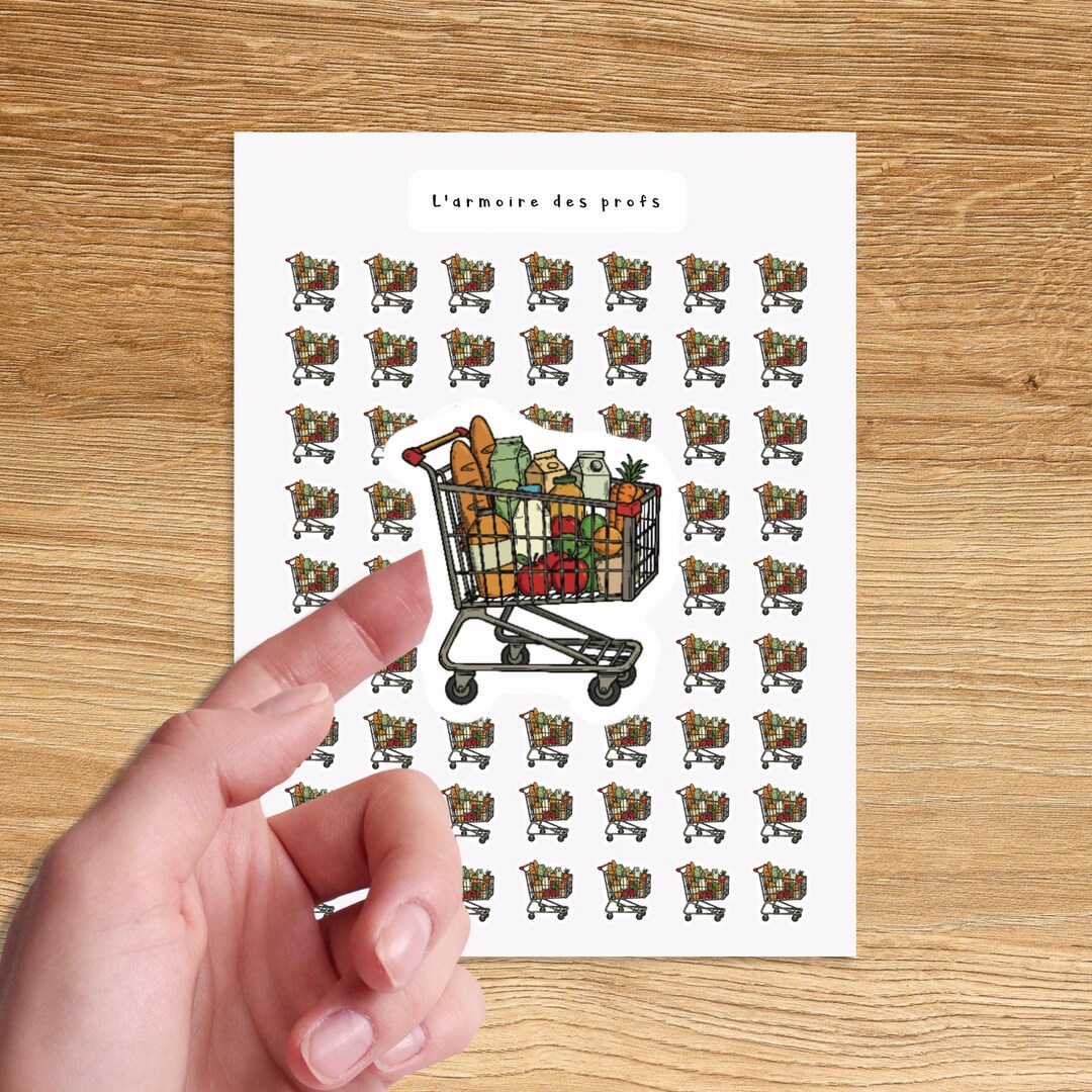 Grocery Cart Sticker Sheet | Cute Shopping Cart Stickers for Planners ...