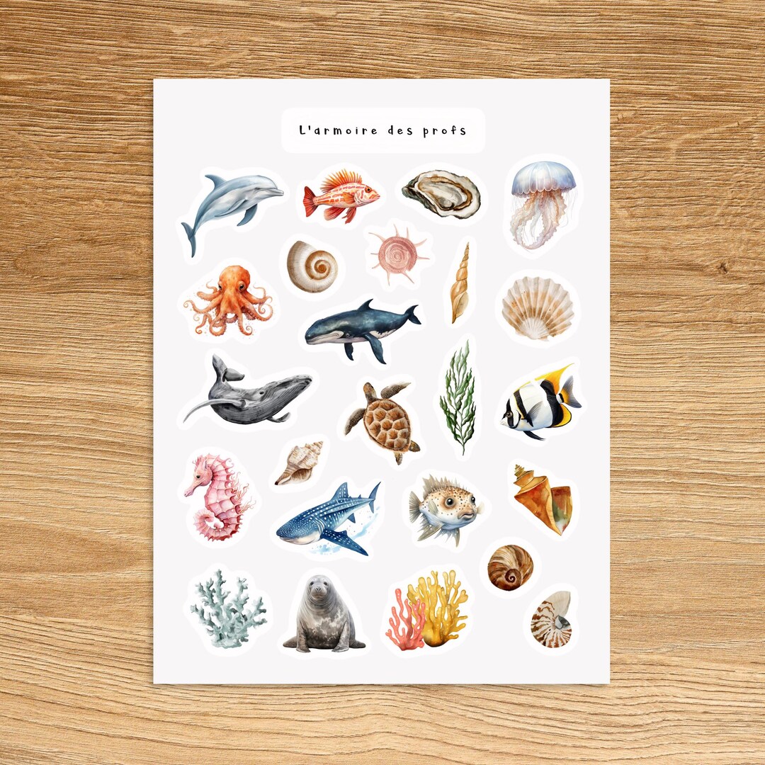 ANIMALS Stickers for Planner Journal Scrapbooking, Ocean Sea Animals ...