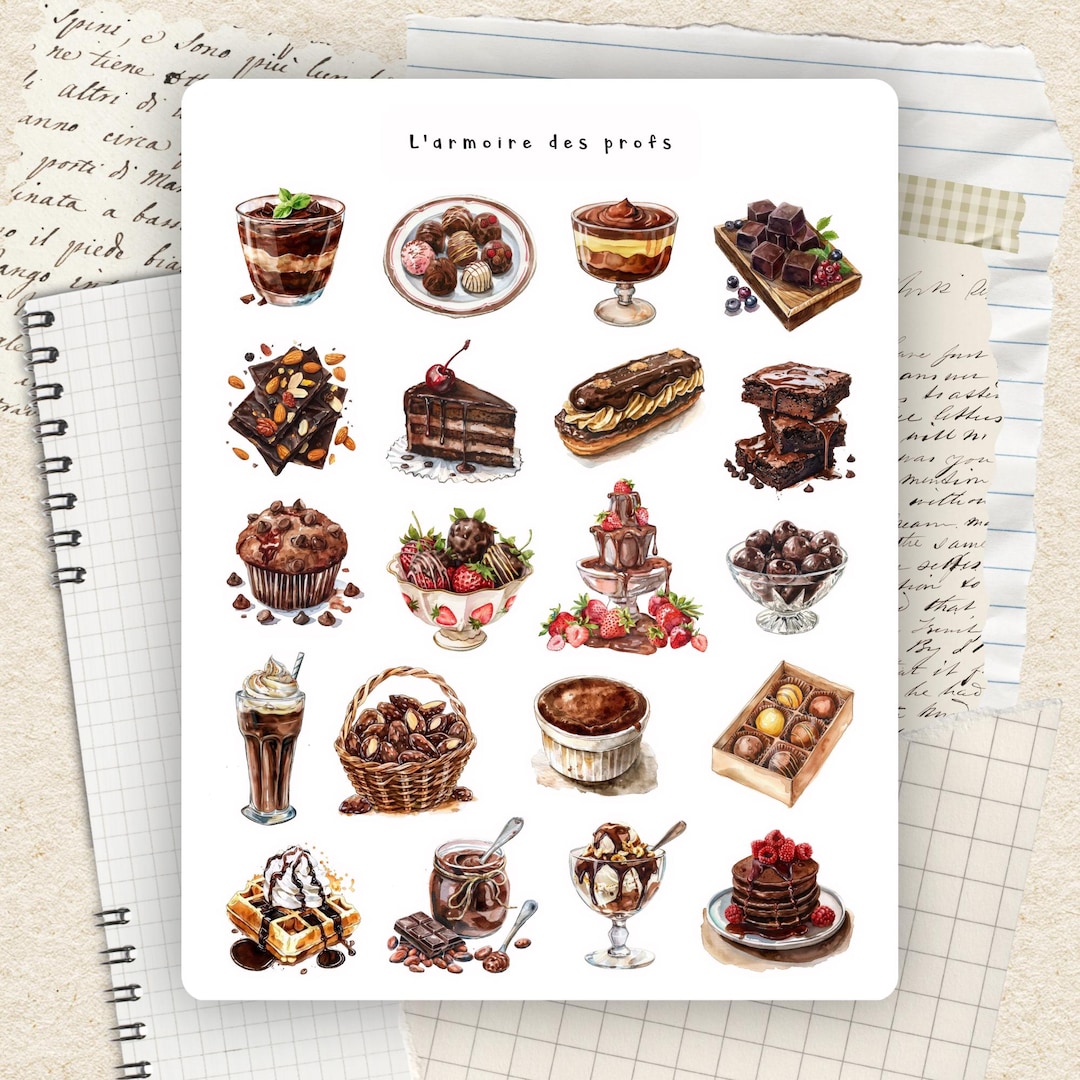 Chocolate Dessert Planner Stickers, Sweet Treat Sticker Sheet, Bakery ...