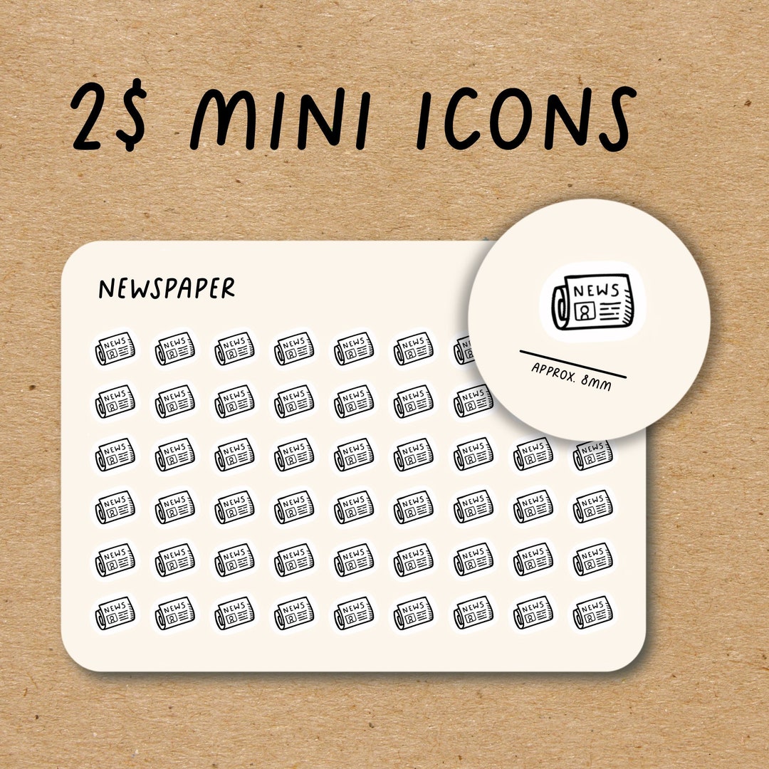 NEWSPAPER Mini Icon Stickers / Me Time Minimal Functional Planner ...