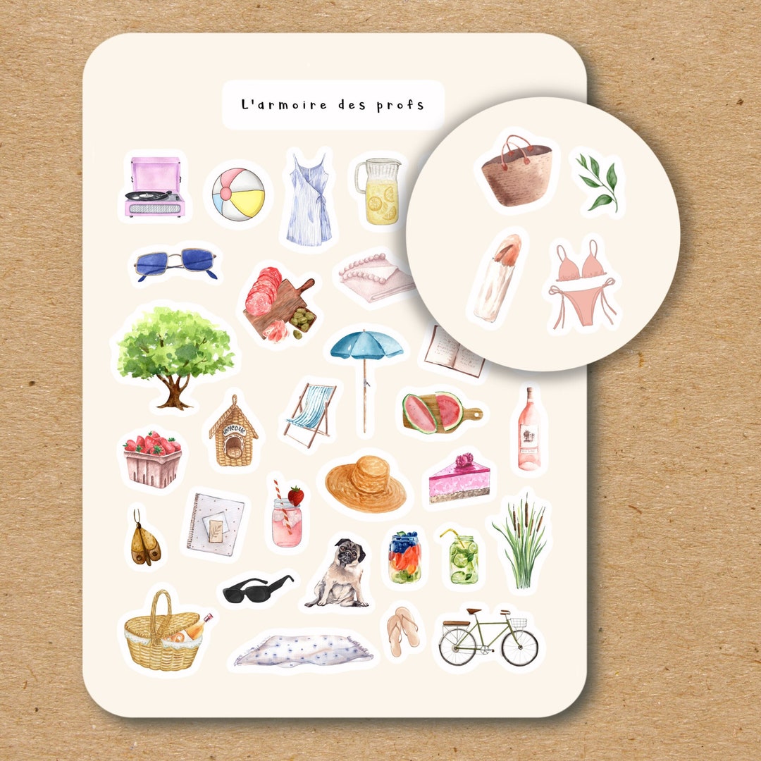 SUMMER Theme Sticker Sheet / Picnic Planner Stickers / Watercolor ...