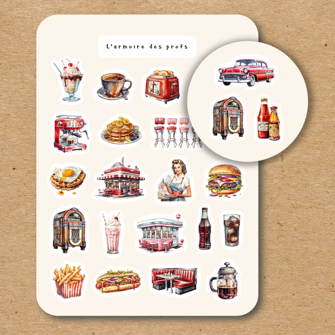 AMERICAN DINER Retro Stickers for Planner Journal Notebook, Vintage ...