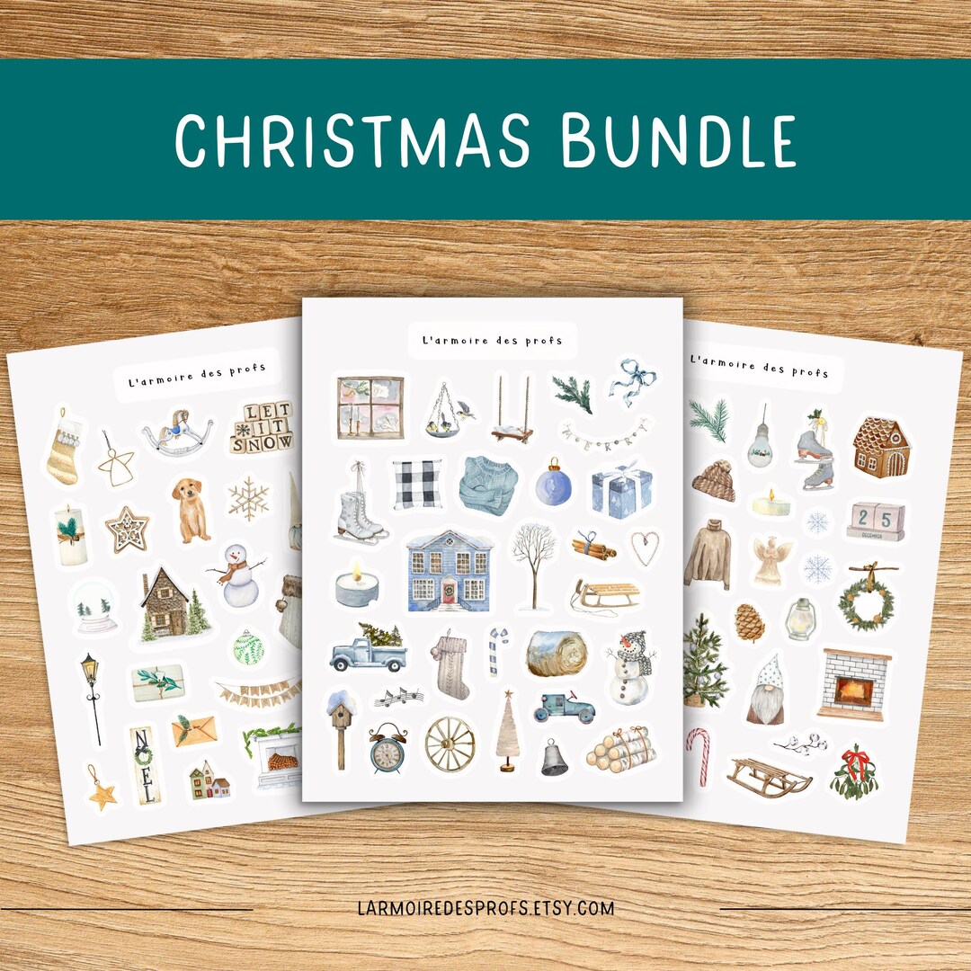 CHRISTMAS Sticker Sheet Pack, Holiday Stockings Stickers, Cozy Holiday ...