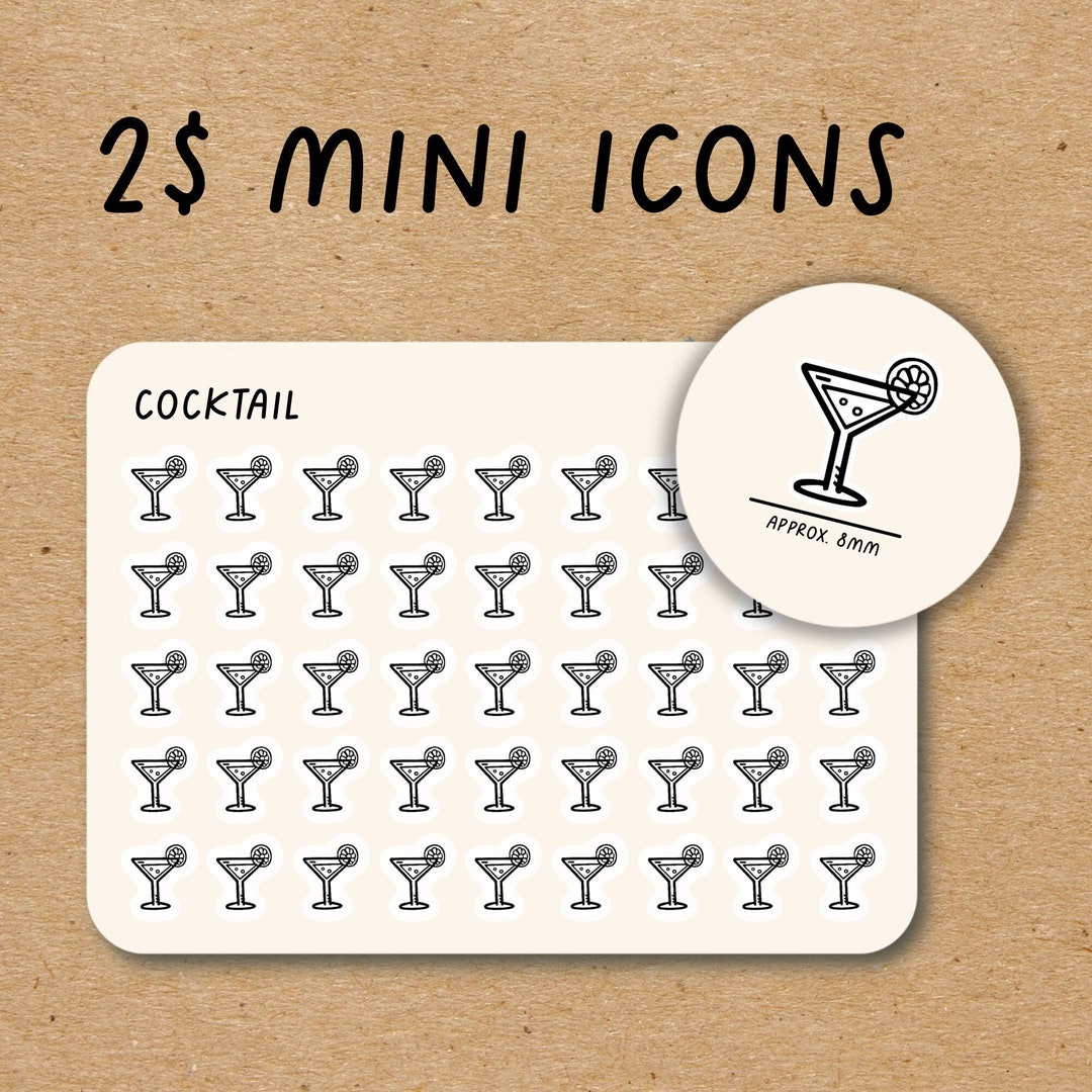 COCKTAIL Mini Icon Stickers / Drinks Icon for Planner / Minimal ...