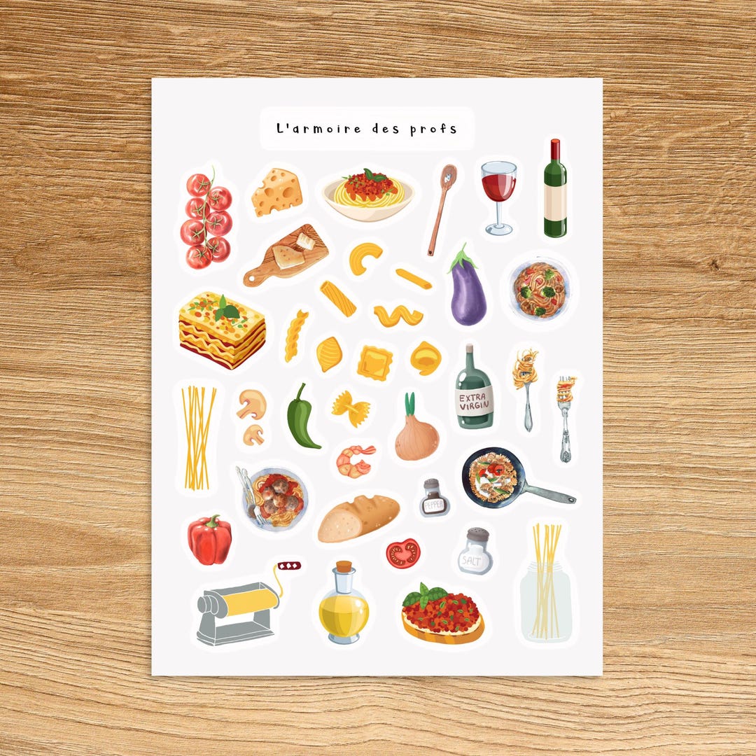 PASTA Sticker Sheet / Food Planner Stickers / Planner & Journal Sticker ...