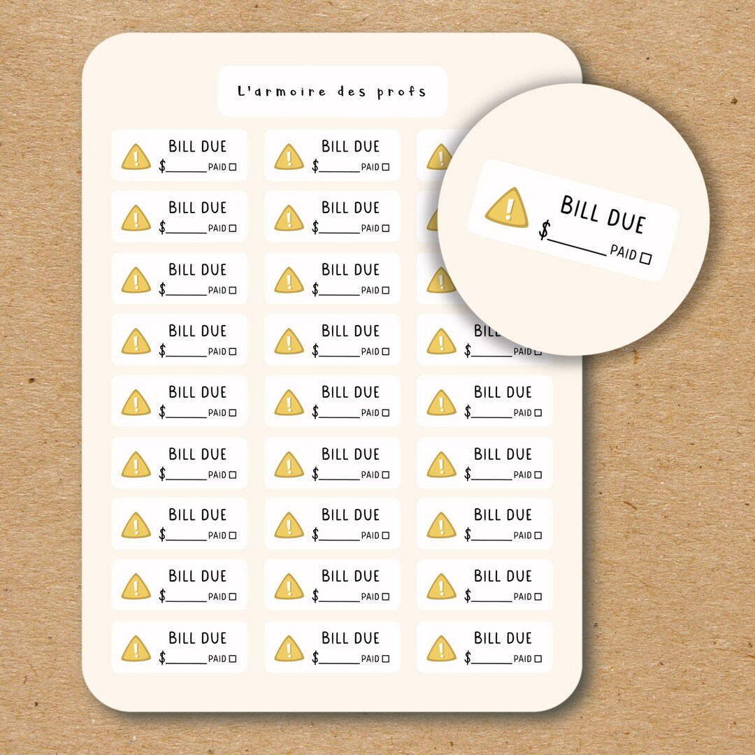 BILL DUE Budget Planner Stickers, Expense Finance Tracker Stickers ...